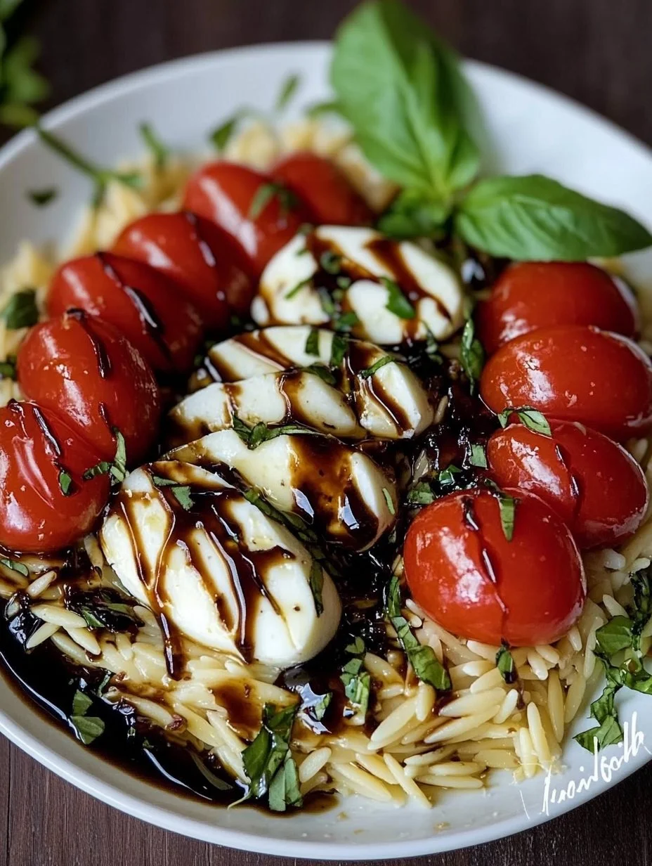 Caprese Orzo Salad with Balsamic Glaze