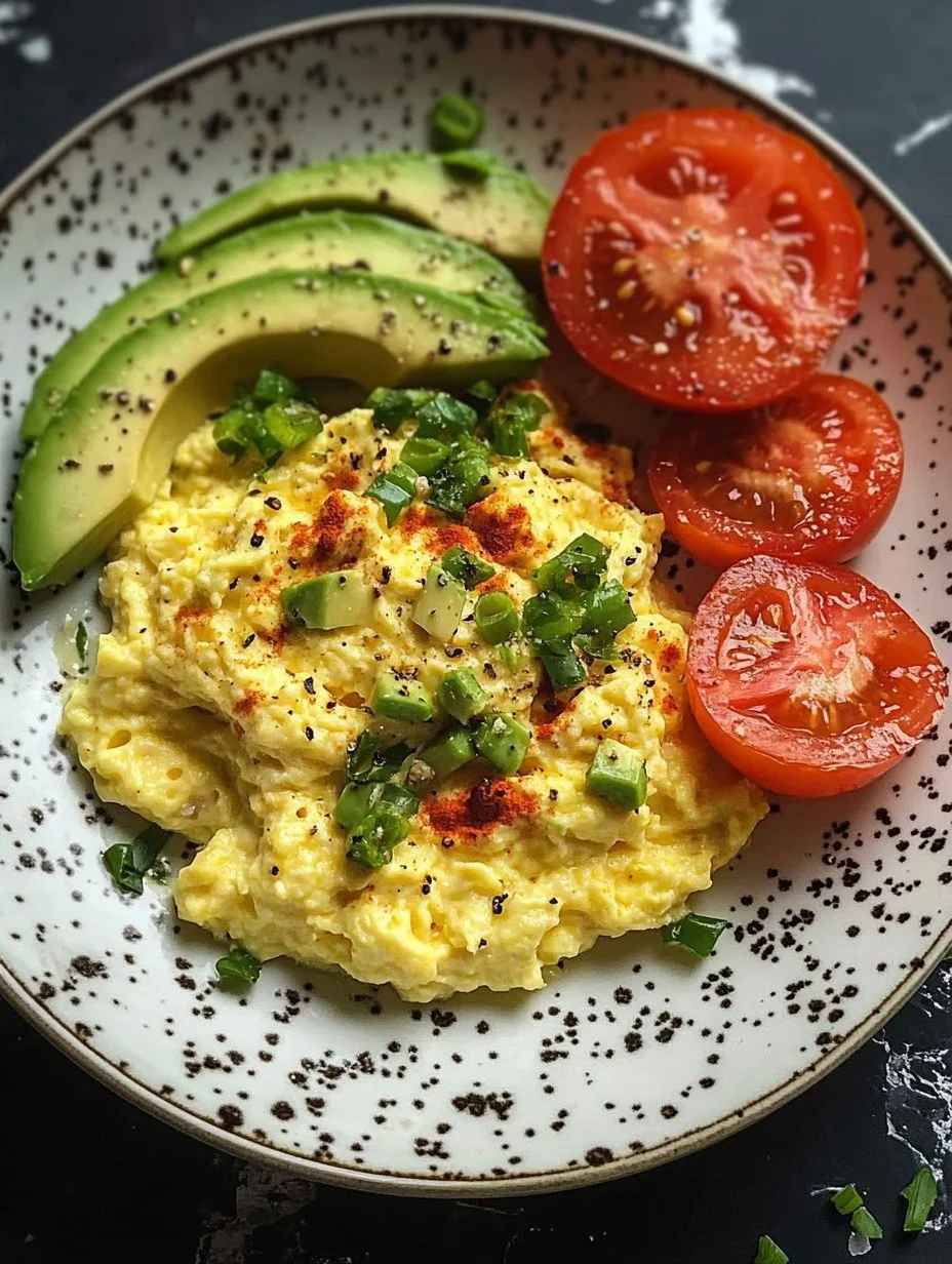 Scrambled Eggs with Avocado & Seared Tomato