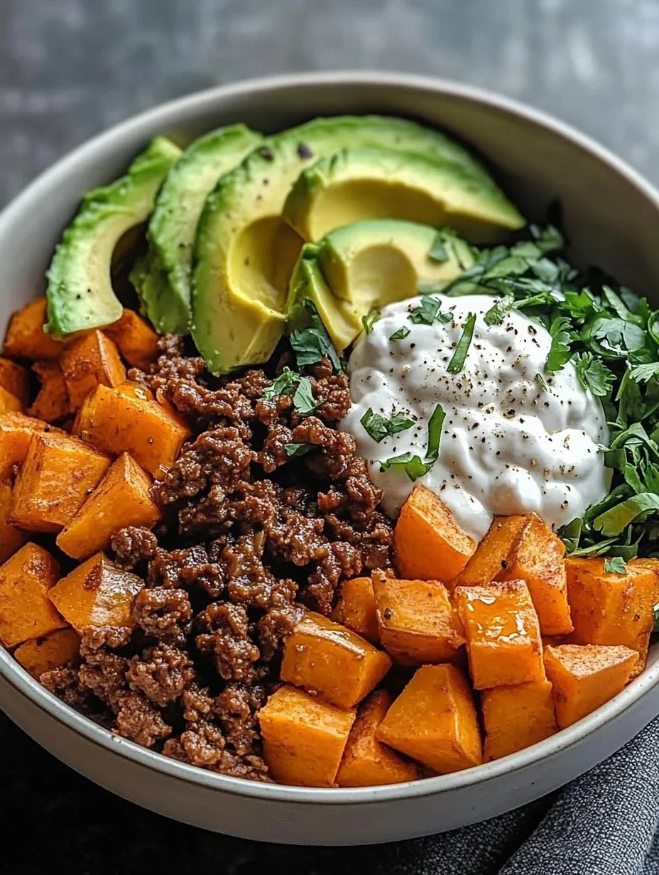Taco Beef & Sweet Potato Power Bowl with Avocado & Hot Honey